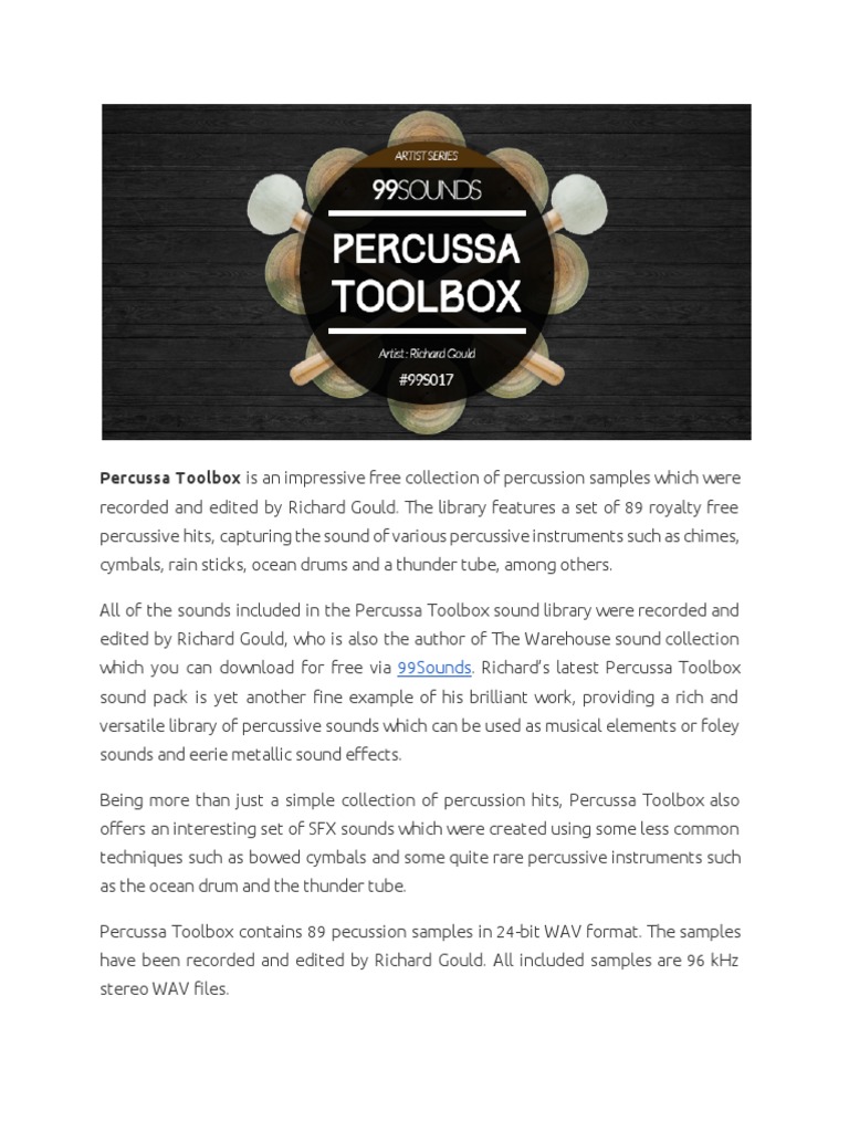 Percussa Toolbox Is An Impressive Free Collection of Percussion Samples Which Were | PDF
