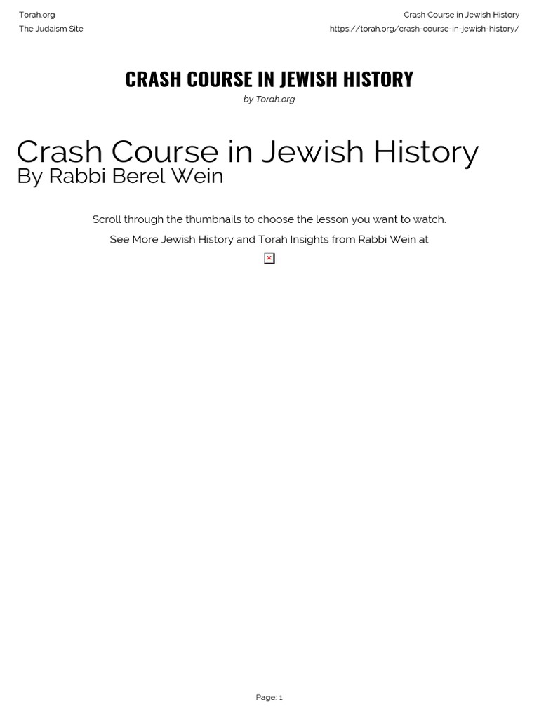 Crash Course in Jewish History: by Rabbi Berel Wein | PDF | History ...