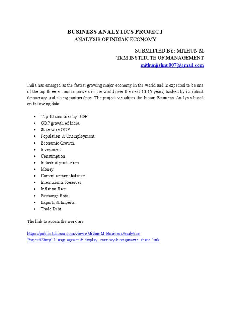 Business Analytics Project: Analysis of Indian Economy Submitted By ...