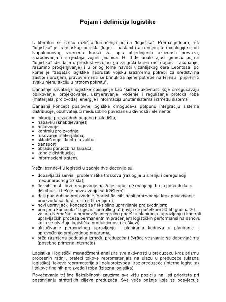 Pojam I Definicija Logistike | PDF