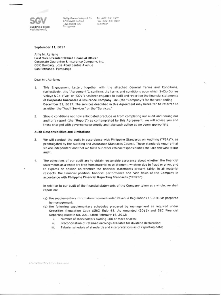 D.5.1 2017 SGV Audit Engagement Letter | PDF