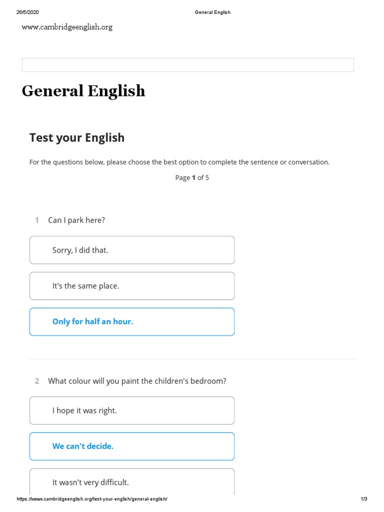Answers To General English Test CAMBRIDGE | PDF