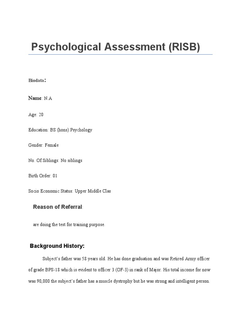 Psychological Assessment (RISB) : Biodata | PDF | Attitude (Psychology ...