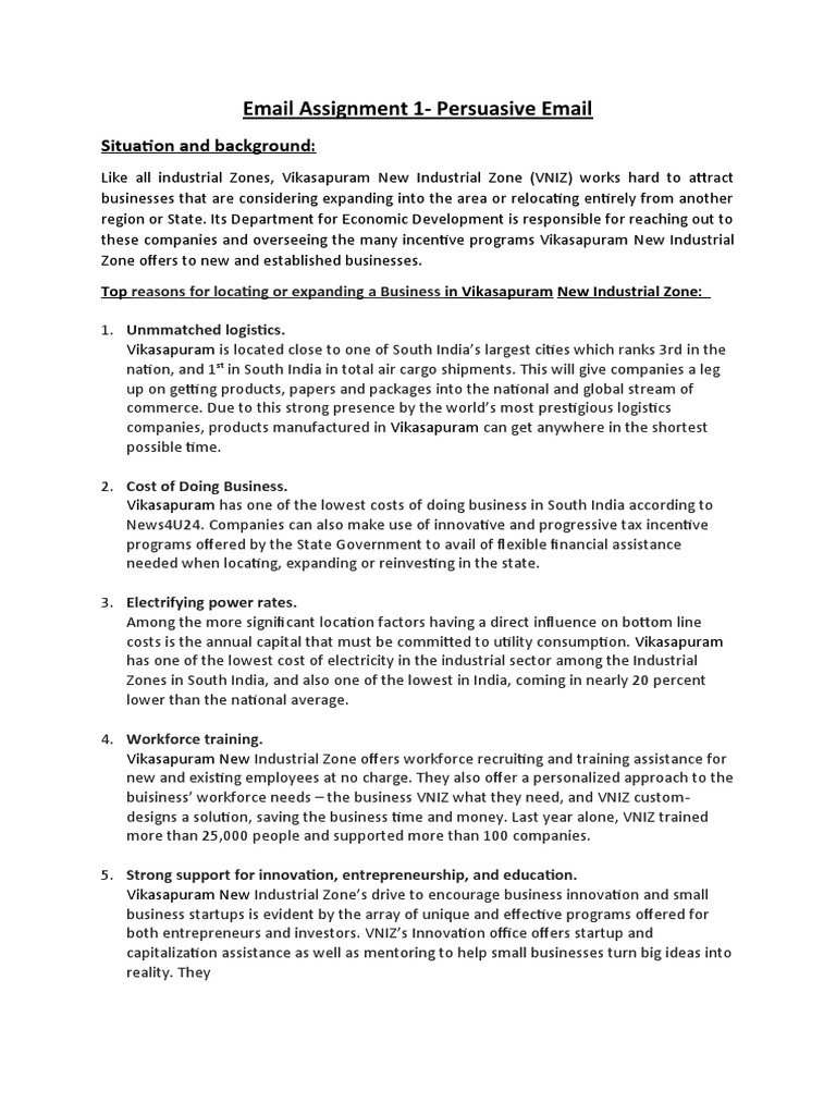 Email Assignment 1-Persuasive Email: Situation and Background | PDF ...