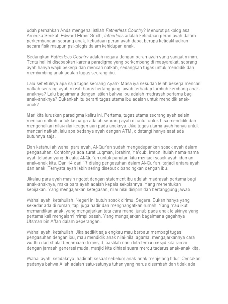 Fatherless Country: Krisis Peran Ayah di Indonesia | PDF