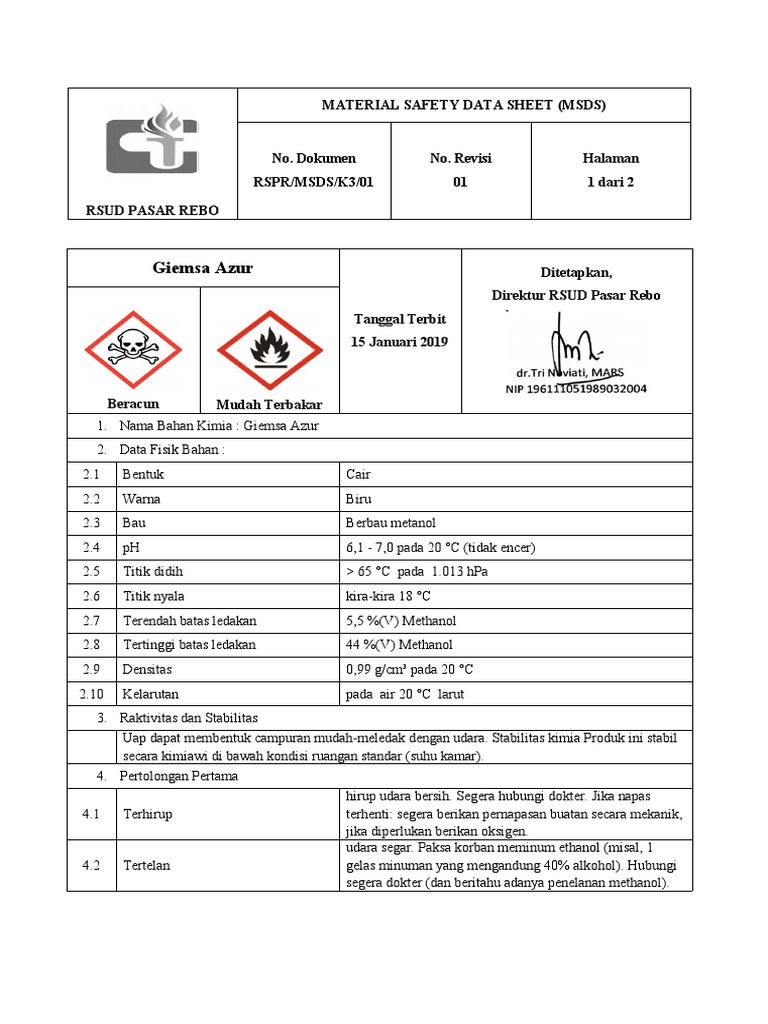 MSDS Giemsa Azur | PDF