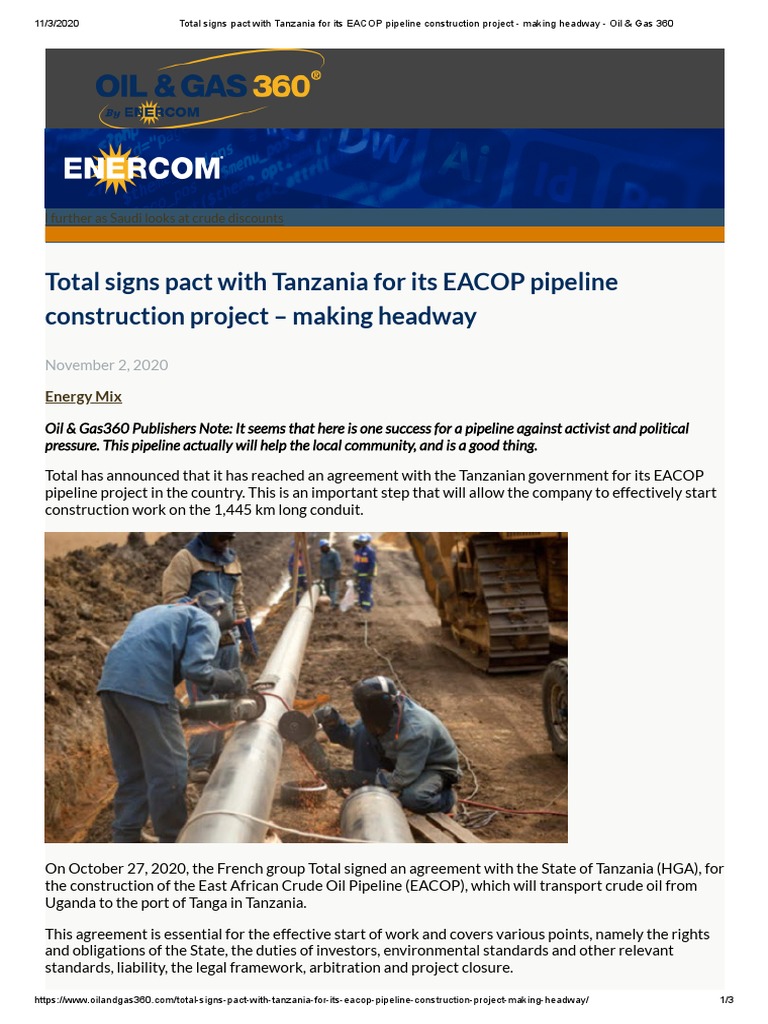 Total Signs Pact With Tanzania For Its EACOP Pipeline Construction ...