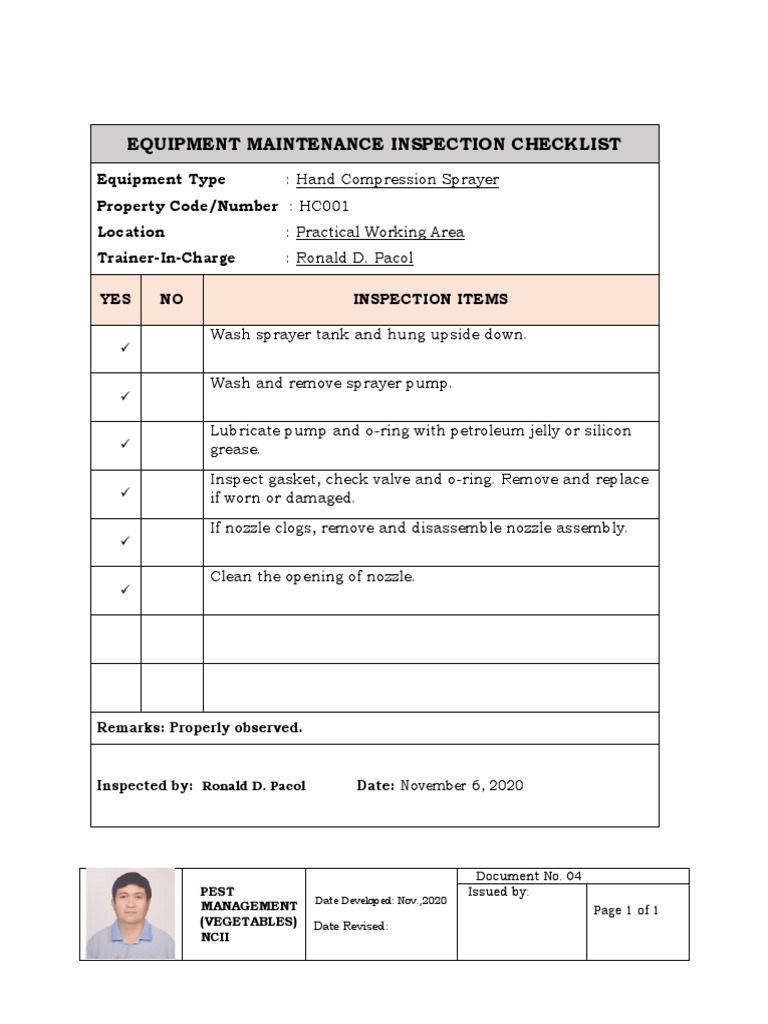 Equipment Maintenance Inspection Checklist 2 | PDF | Business