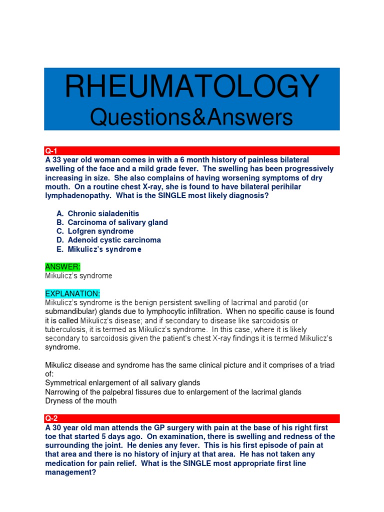 Rheumatology Questions Answers Download Free Pdf Gout Arthritis