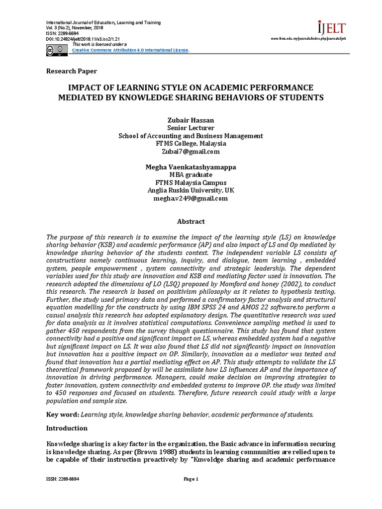 Impact of learning style on student performance | PDF | Learning Styles | Factor Analysis