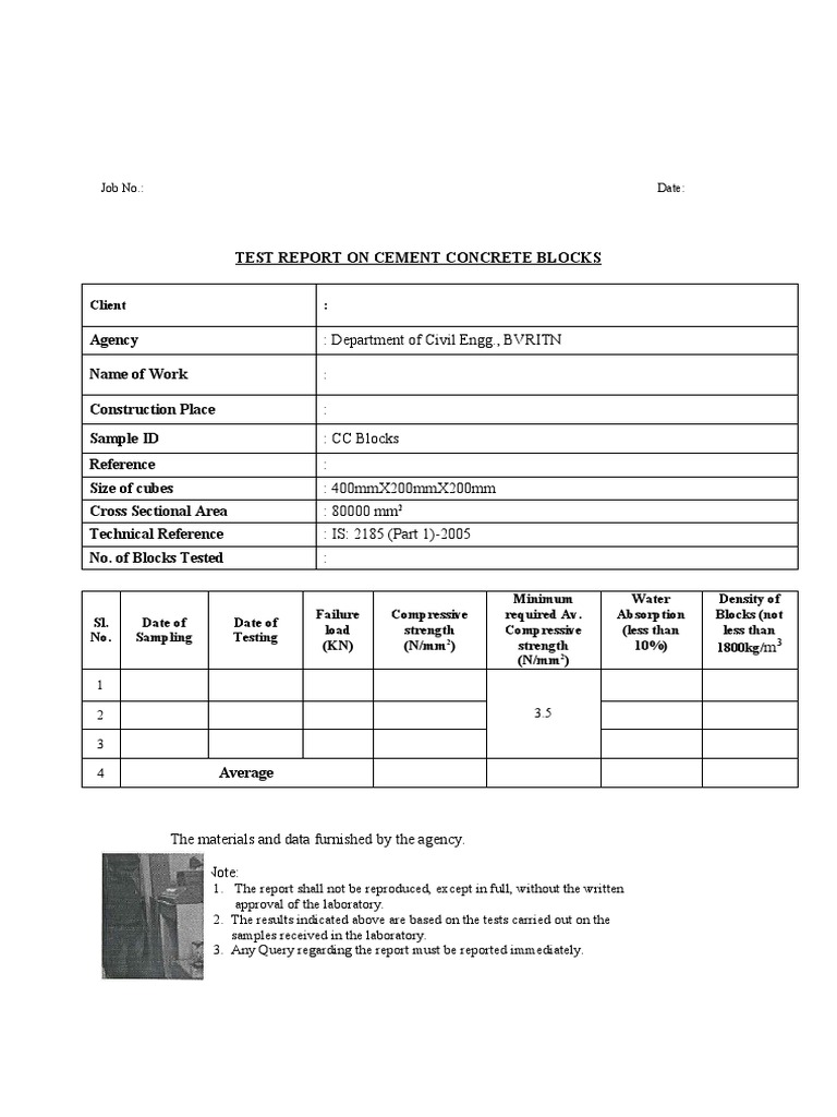 Test Report On Cement Concrete Blocks:: Department of Civil Engg ...