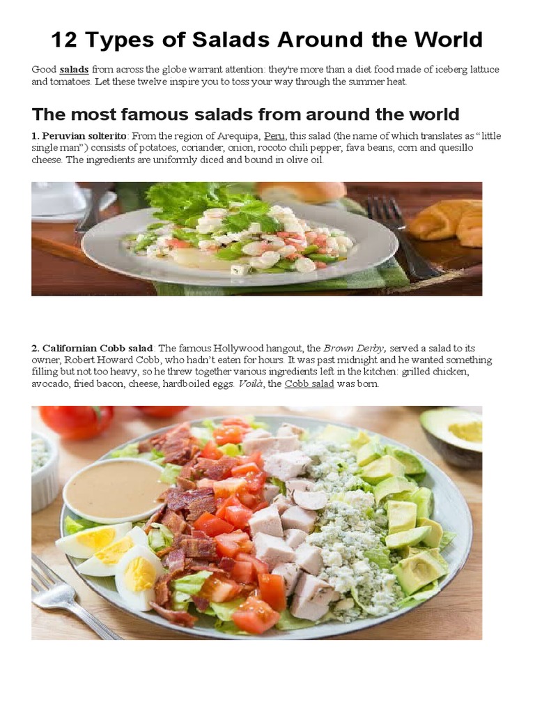 Global Salad Varieties: 12 Favorites | PDF | Salad | Foods