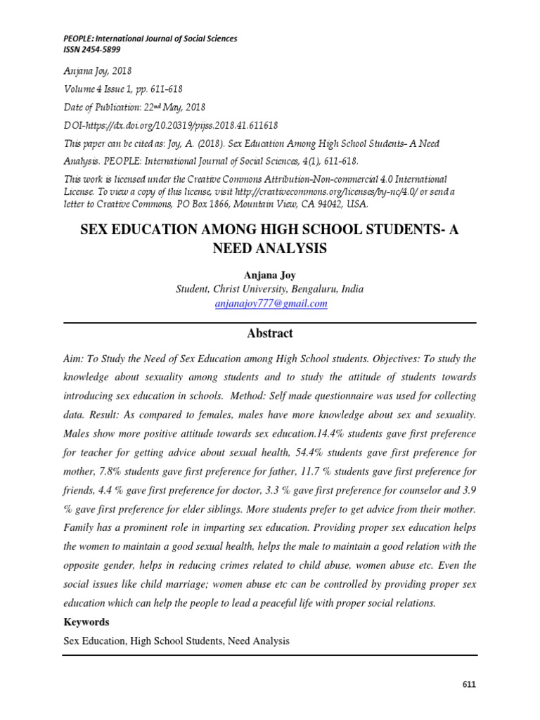 Sex Education Among High School Students-A Need Analysis: Anjana Joy | PDF | Sex Education ...