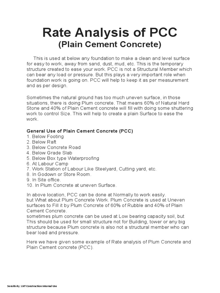 Rate Analysis of PCC: (Plain Cement Concrete) | PDF | Foundation ...