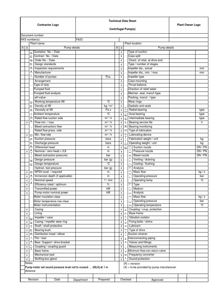 Centrifugal Pump Technical Data Sheet | PDF | Pump | Bearing (Mechanical)