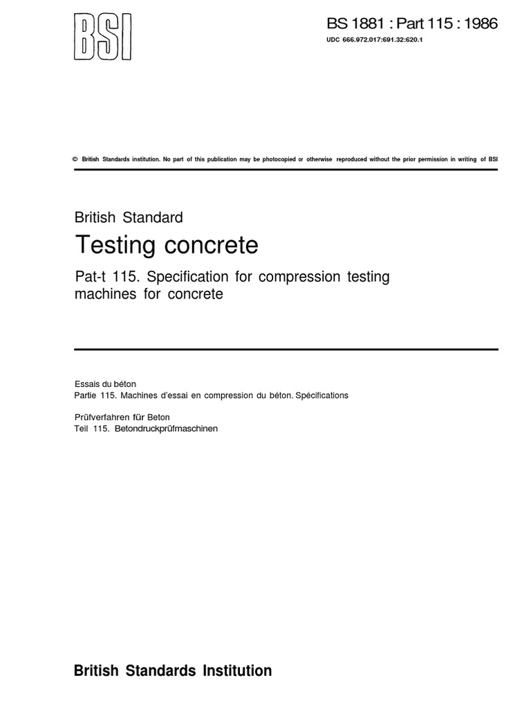 Testing Concrete: BS 1881: Part 115: 1986 | PDF | Engineering Tolerance ...