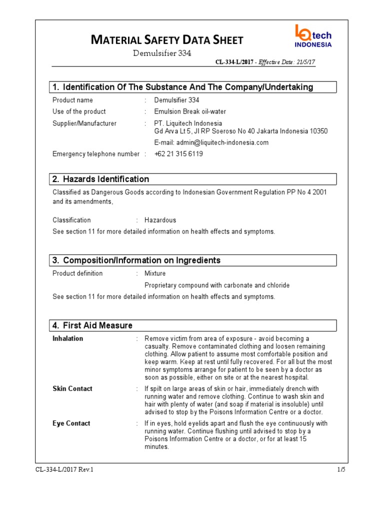 Demulsifier MSDS Safety Data | PDF | Personal Protective Equipment ...