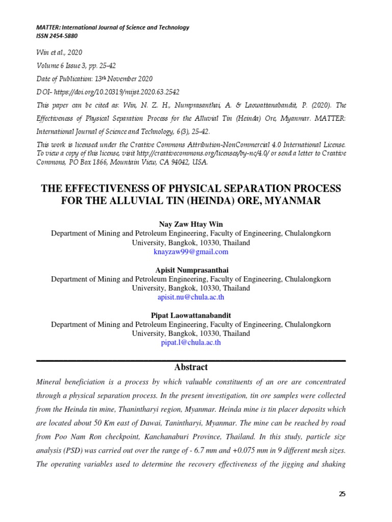 The Effectiveness of Physical Separation Process For The Alluvial Tin ...