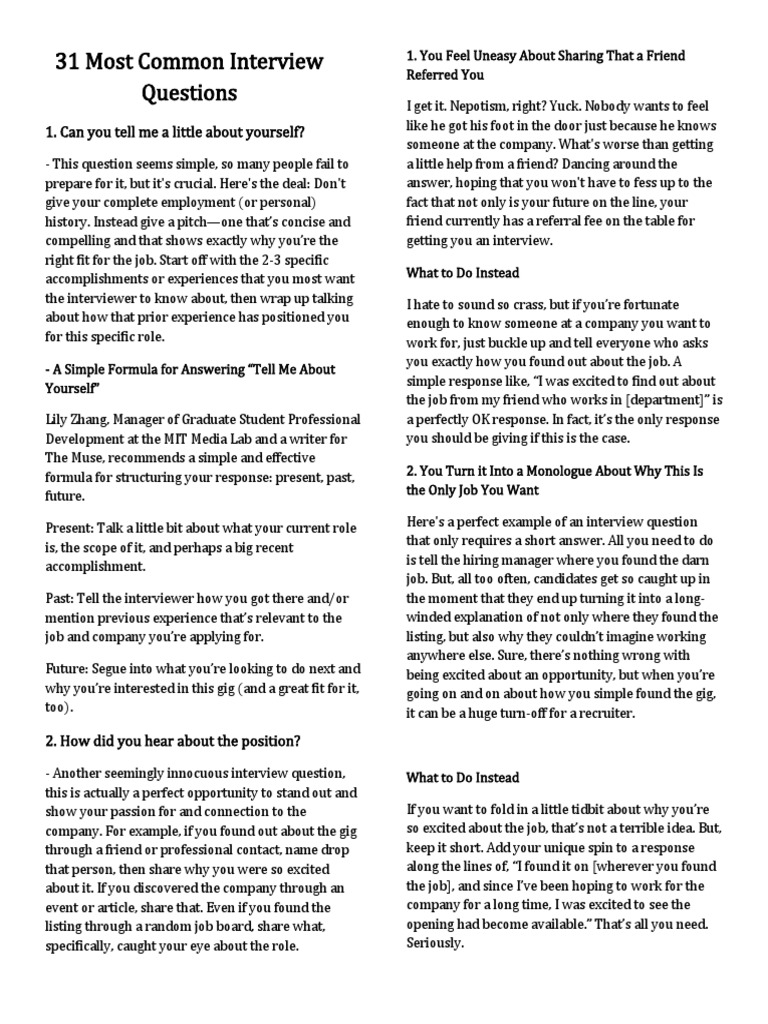 31 Most Common Interview Questions: 1. Can You Tell Me A Little About ...