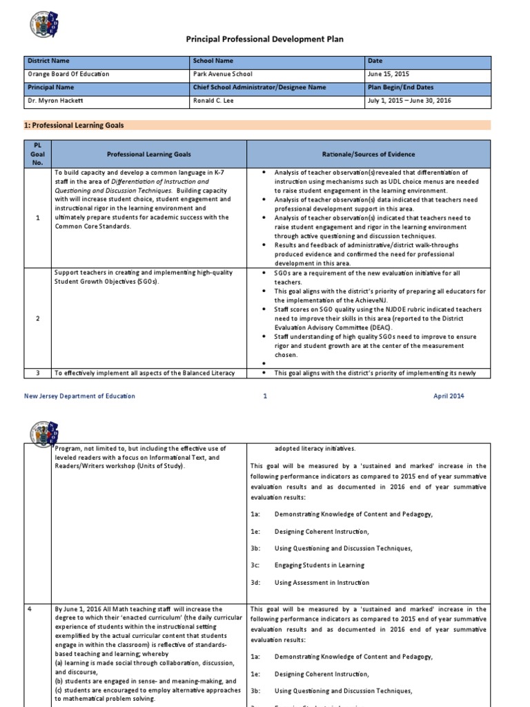 Principal Professional Development Plan | Download Free PDF | Teachers ...
