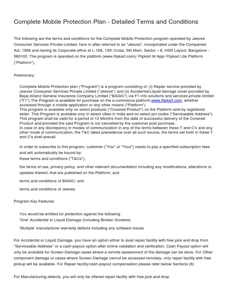 Complete Mobile Protection Plan Terms | PDF | Arbitration | Terms Of ...