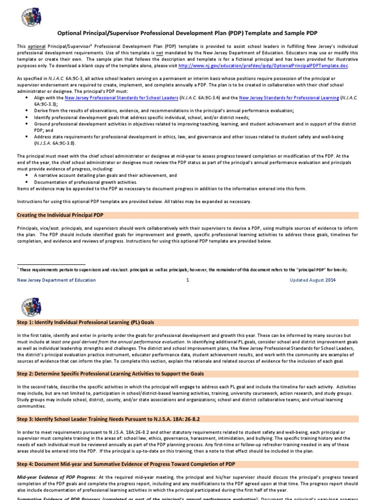 Optional Principal/Supervisor Professional Development Plan (PDP) Template and Sample PDP | PDF ...