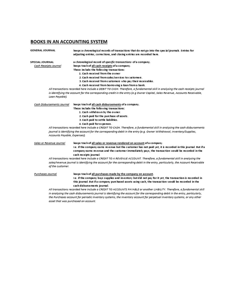 Books in An Accounting System | PDF | Debits And Credits | Financial ...