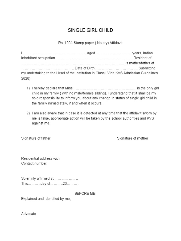 Format Single Girl Child | PDF