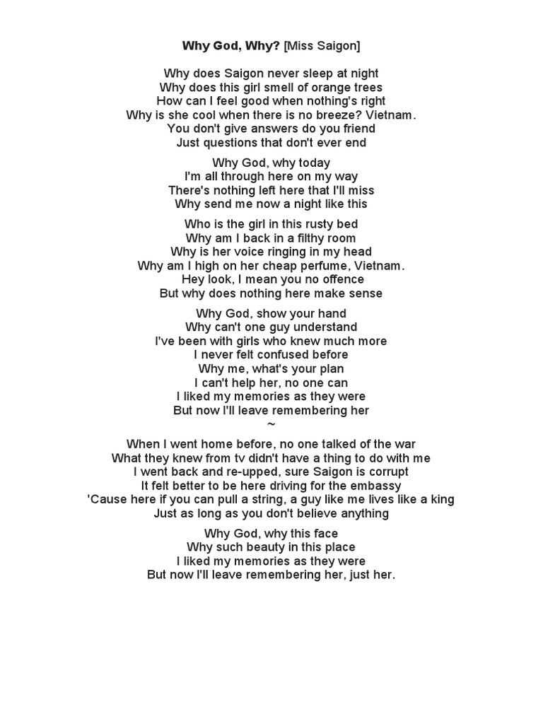 Why God, Why (Miss Saigon) | PDF