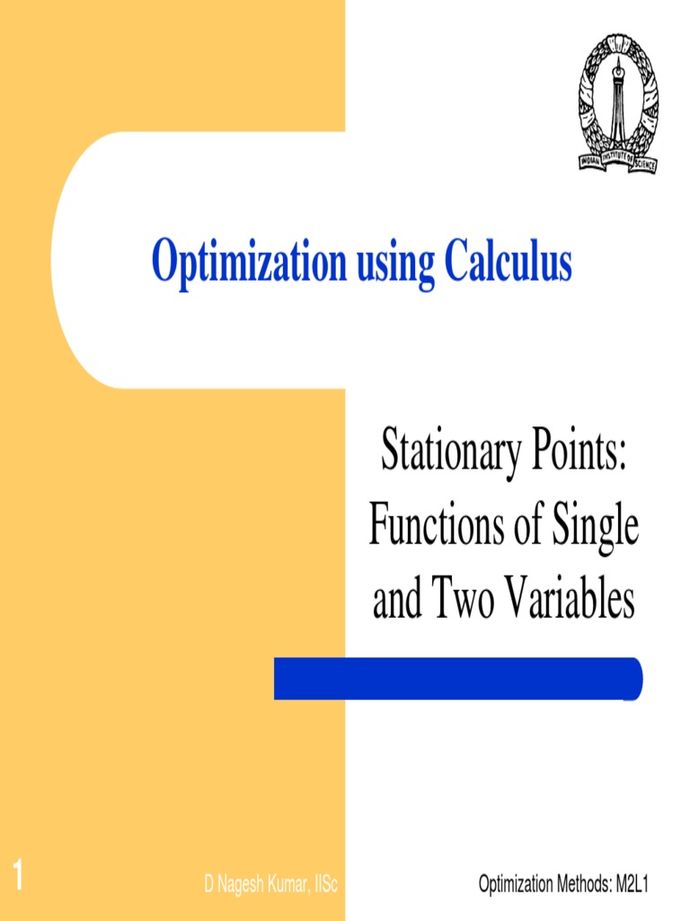 Optimization Using Calculus: Stationary Points: Functions of Single and Two Variables | PDF ...