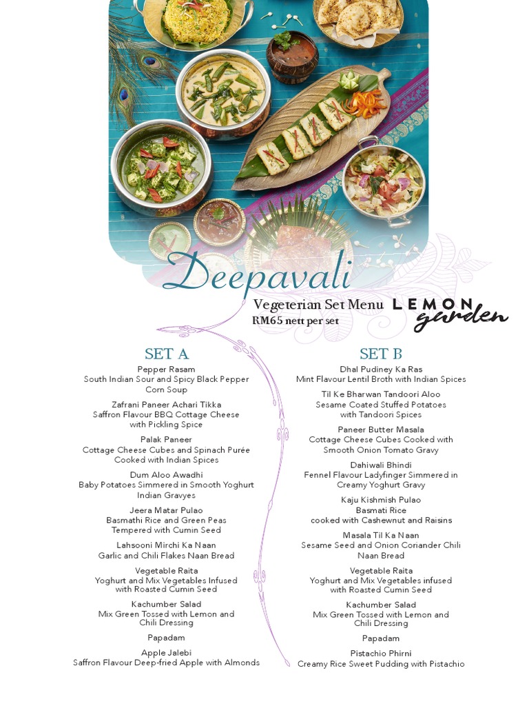 Deepavali Set Menus (Vegetarian) | PDF | Asian Cuisine | Regional ...