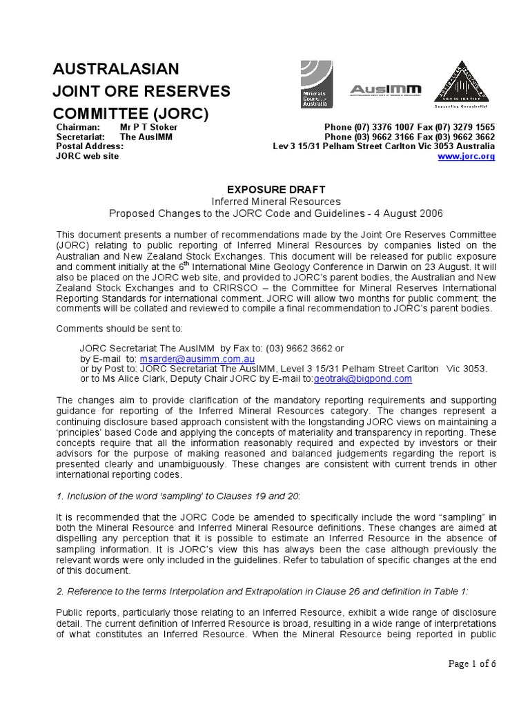 Australasian Joint Ore Reserves Committee (Jorc) | PDF | Minerals | Nature