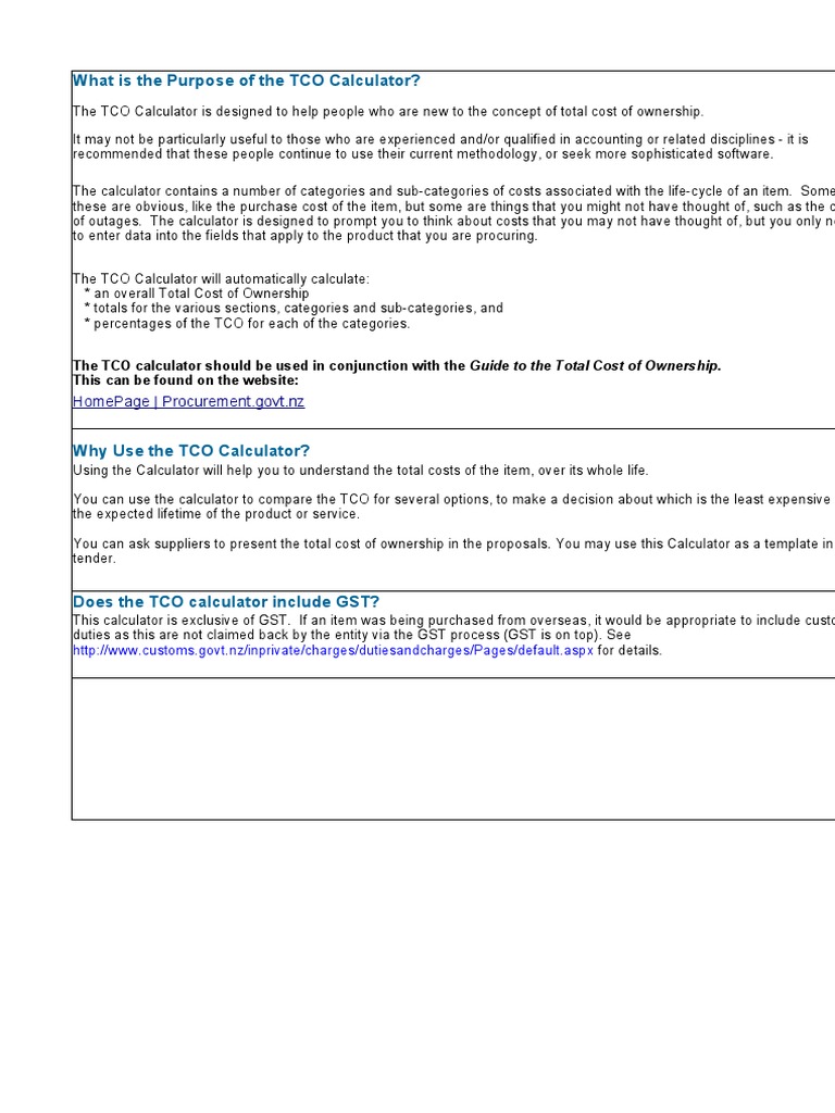 What Is The Purpose of The Tco Calculator?: Homepage - Procurement ...