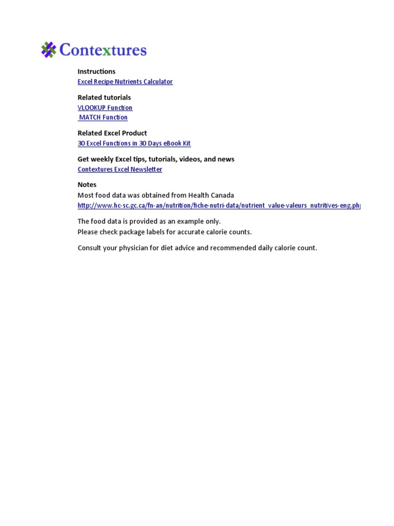 Excel Calorie Counter for Recipes | PDF | Drink | Hamburgers