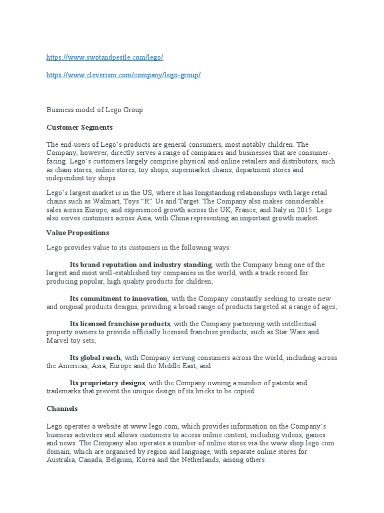 Business Model Lego | PDF | Lego | Retail