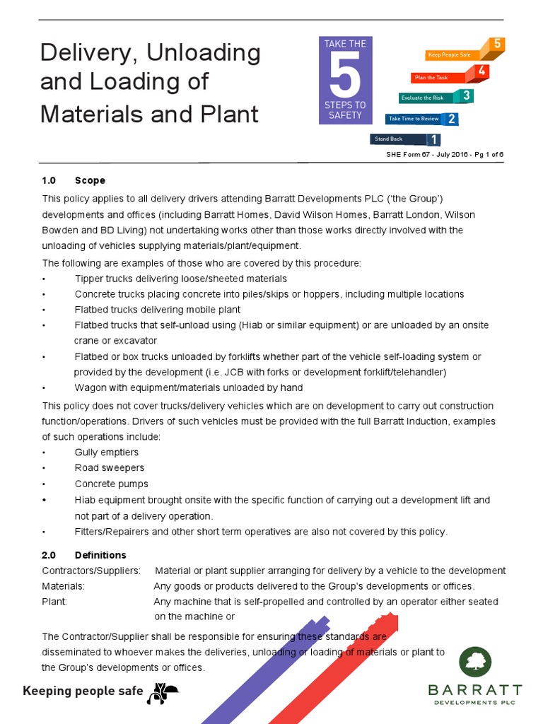 Form 67 Delivery Unloading and Loading of Materials and Plant | PDF ...