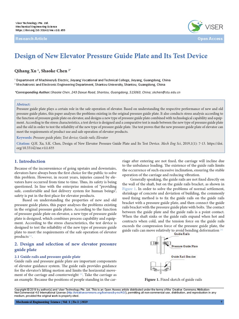 Design of New Elevator Pressure Guide Plate and Its Test Device | PDF ...