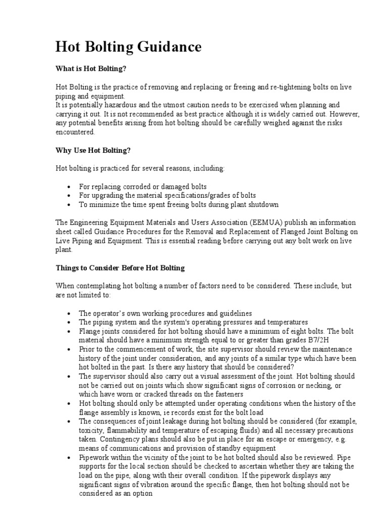 Hot Bolting Guidance | PDF | Nut (Hardware) | Screw