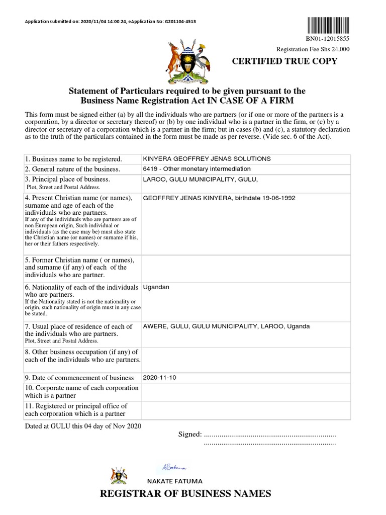 Business Name Registration Certificate | PDF | Public Law | Government ...