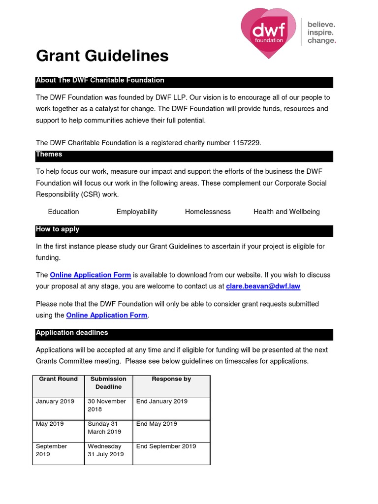 Grant Guidelines: About The DWF Charitable Foundation | PDF | Grant ...