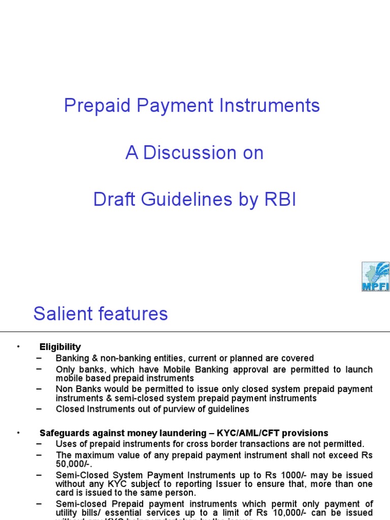 RBI Draft Guidelines on Prepaid Payment Instruments | PDF | Payments ...