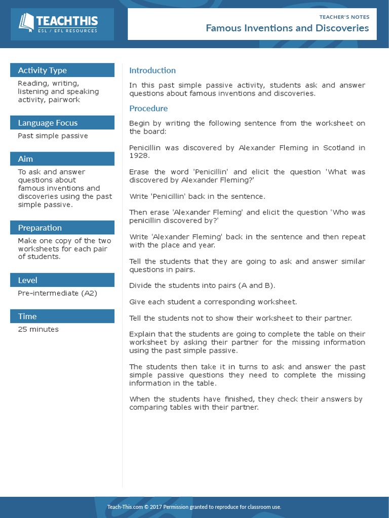 Famous Inventions and Discoveries: Activity Type | PDF