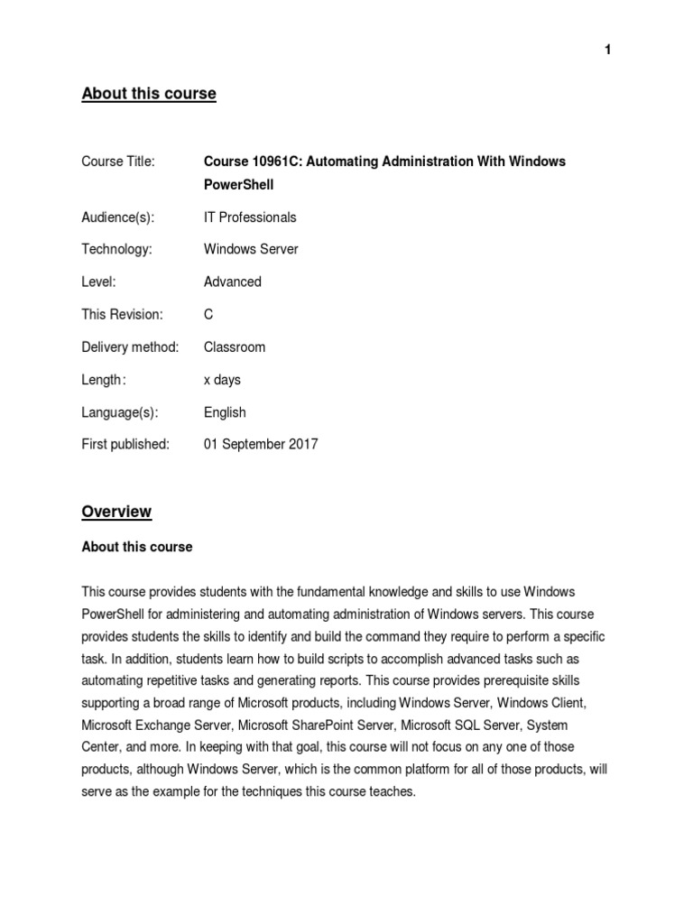 10961C Automating Administration With Windows PowerShell | PDF ...