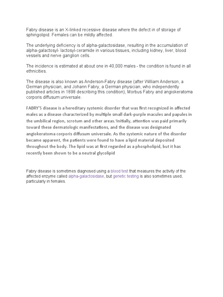 Fabry Disease Is Sometimes Diagnosed Using A That Measures The Activity ...