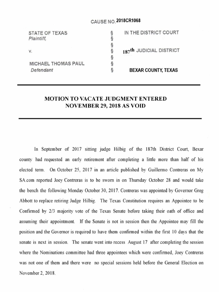 Motion To Vacate Void Judgement Fied | PDF