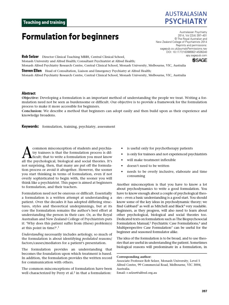Formulation For Beginners: Psychiatry | PDF | Psychiatry ...