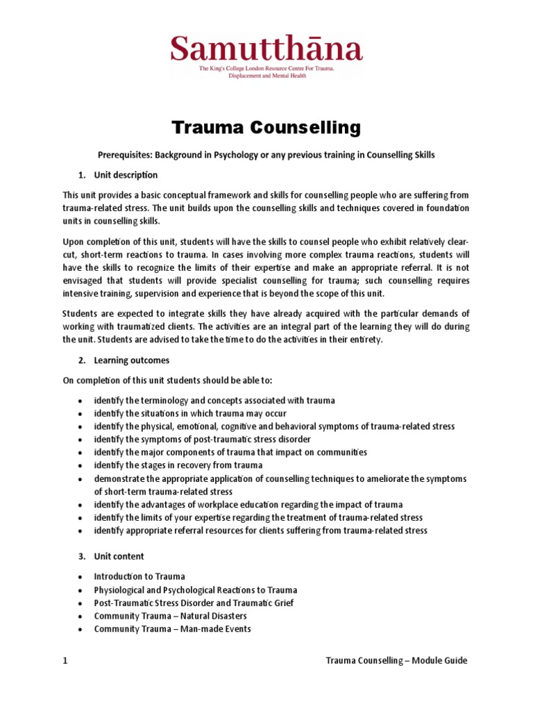 Trauma Counselling | PDF | Psychological Trauma | Posttraumatic Stress ...