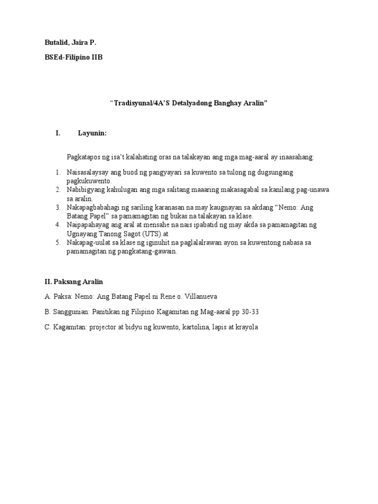 Detailed LP Nemo Ang Batang Papel | PDF