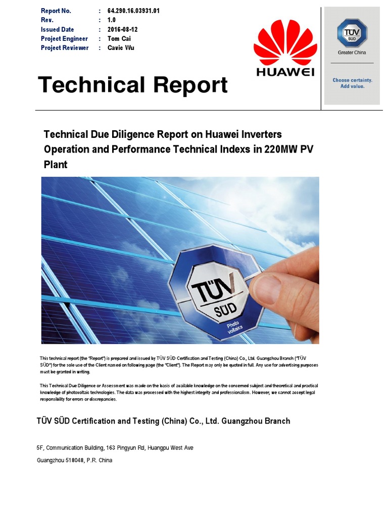 TUV-Technical Due Diligence Report On Huawei Inverters Operation and ...