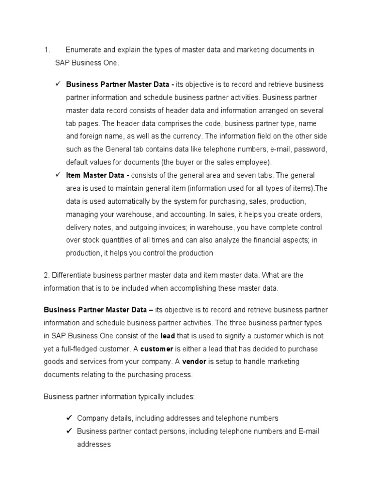 Business Partner Master Data - Its Objective Is To Record and Retrieve ...